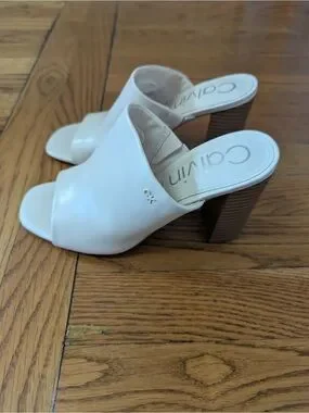 Calvin Klein | Shoes | Calvin Klein Cream Open Squaretoe Slide Mules ...